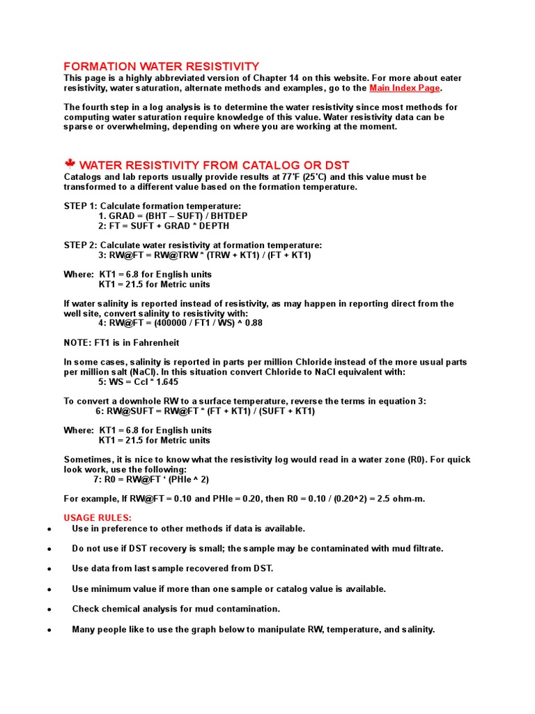 Formation Water Resistivity | PDF | Electrical Resistivity And Conductivity | Sodium Chloride