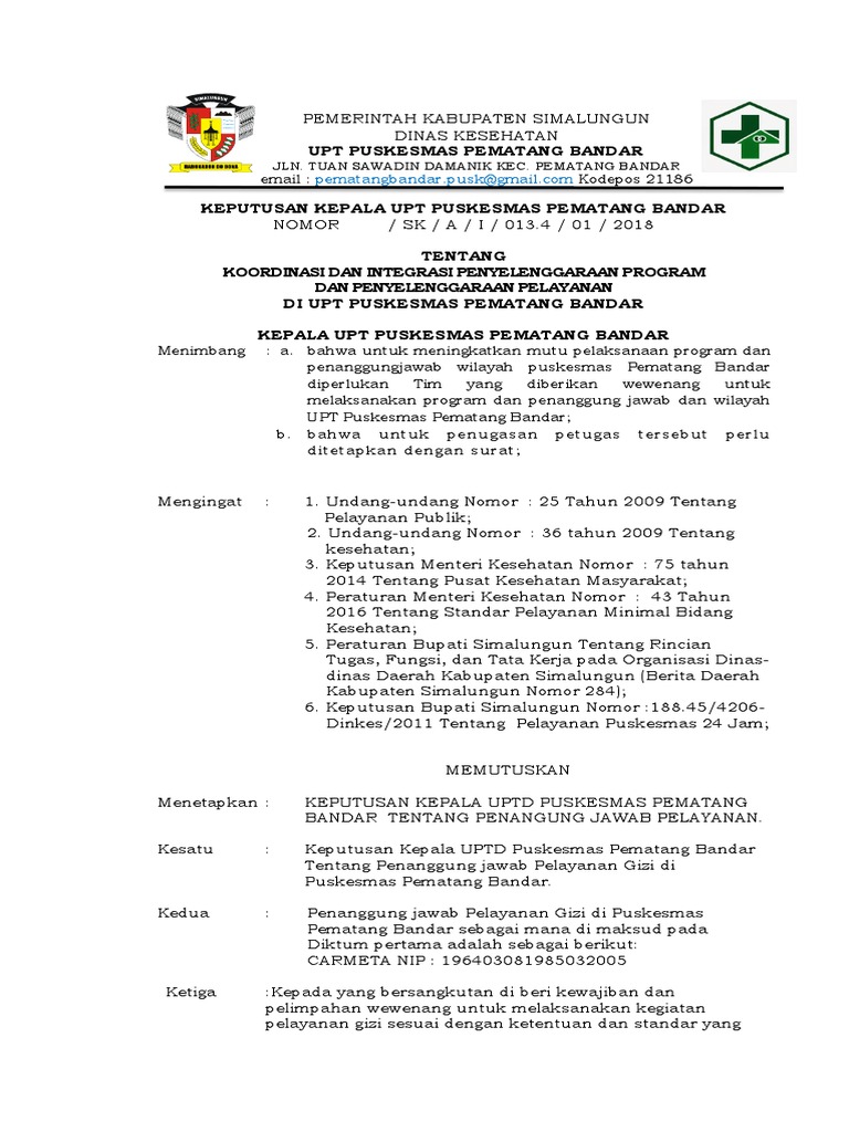 SK Pemegang Program Gizi | PDF