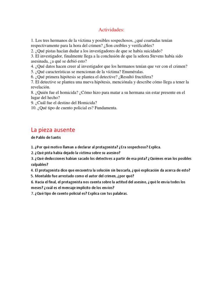 Actividades sobre "El crimen casi perfecto" | PDF