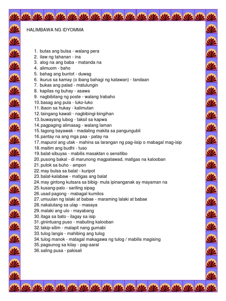 Halimbawa NG Idyomma | PDF