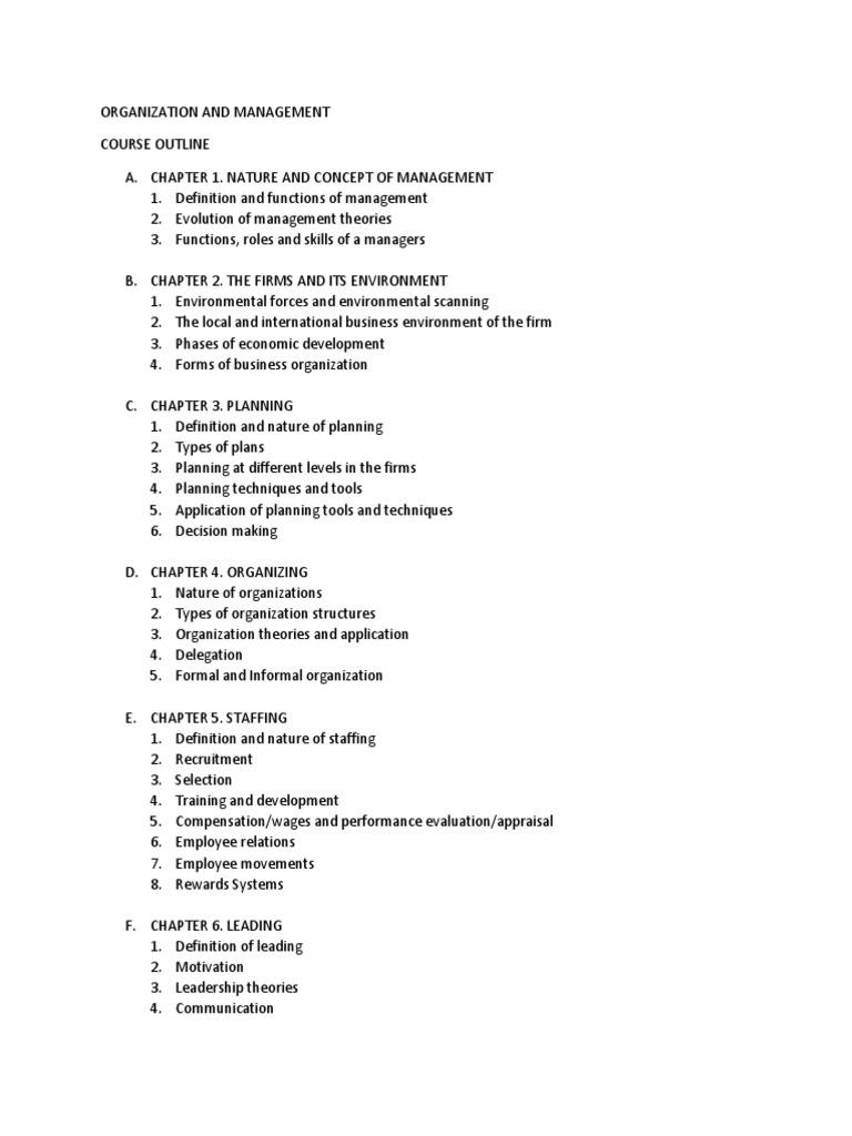 Course Outline Organization and Management | PDF