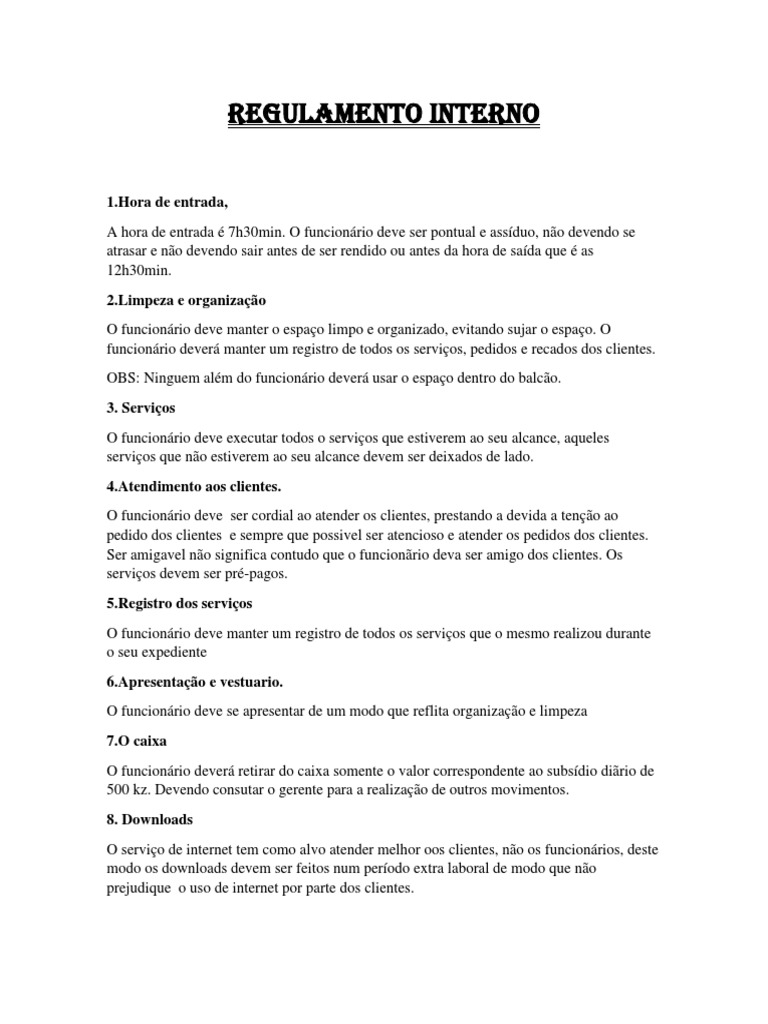 Regulamento Interno | PDF