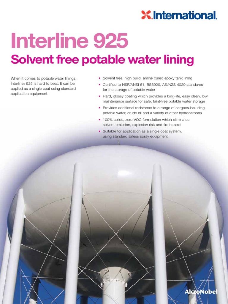 Interline 925: Solvent Free Potable Water Lining | PDF | Epoxy ...