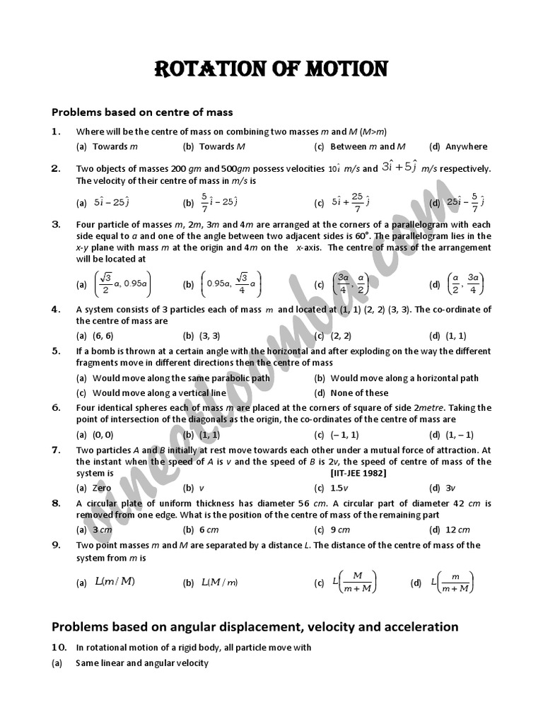 Centre of Mass Problems | PDF | Rotation Around A Fixed Axis | Angular ...