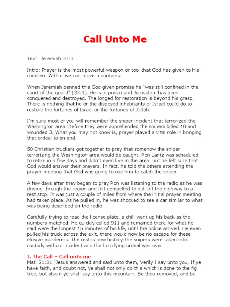 Call Unto Me | PDF | Prayer | Jesus