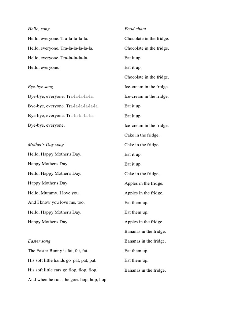 Hello, Song Food Chant | PDF