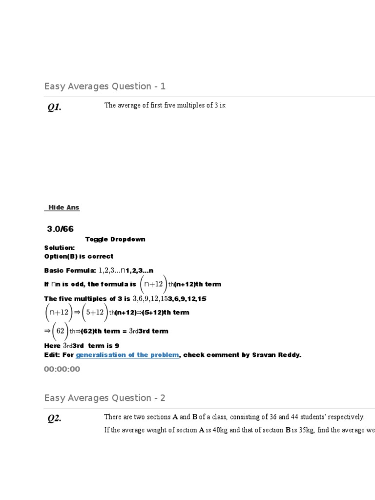 Easy Averages Question | PDF | Teaching Mathematics | Mathematical Analysis