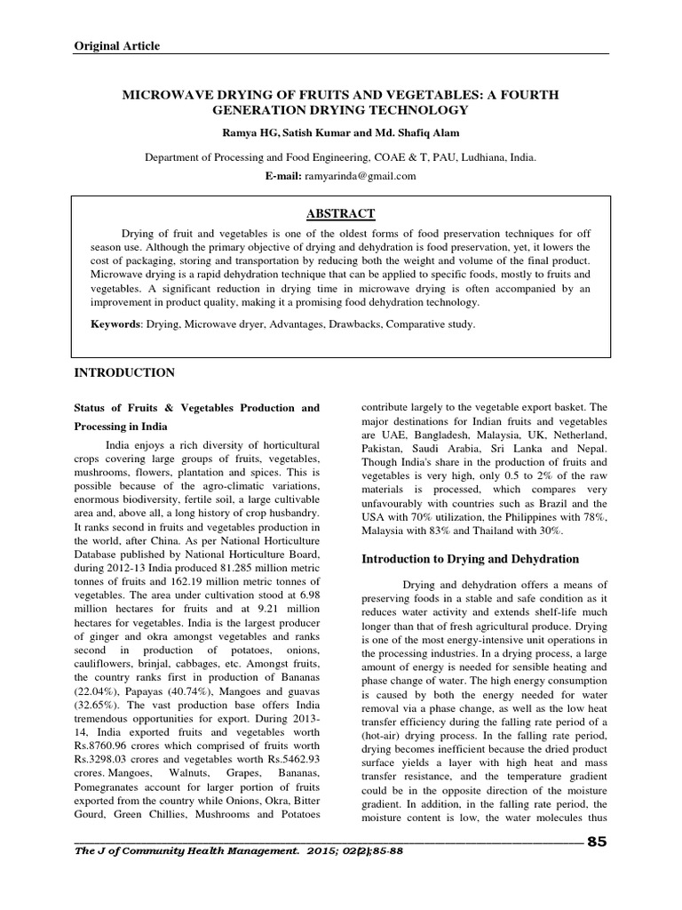 Chap 08 Innovative Vol 2 (2) 85-88 Po | PDF | Microwave | Vegetables