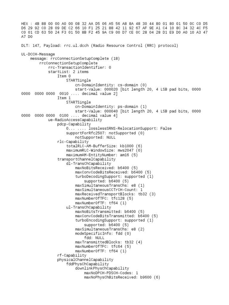 Samlpe RrcConnectionSetupComplete Trace | PDF | General Packet Radio ...