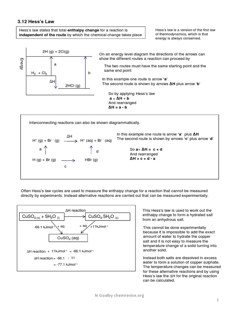 Determining Enthalpy Changes Through Hess's Law Cycles | PDF | Chemical ...