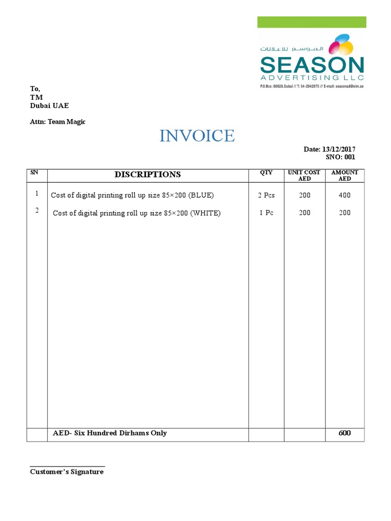 Invoice for Digital Printing Services | PDF