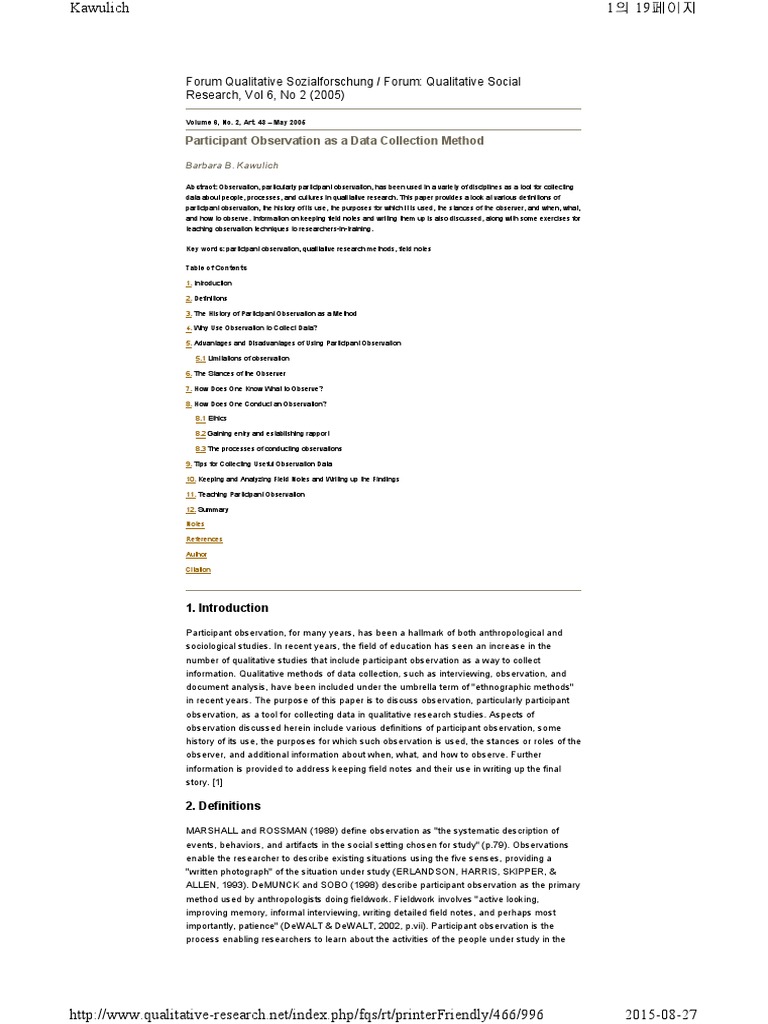 Participant Observation in Qualitative Research | PDF | Observation ...