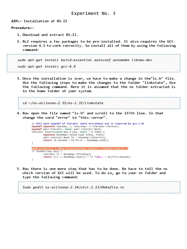 Experiment No. 3: AIM:-Installation of NS-II Procedure | PDF