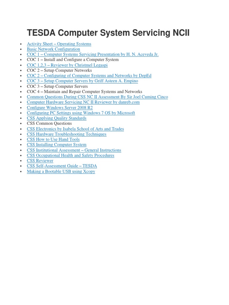 TESDA Computer System Servicing NCII | Download Free PDF | Microsoft ...