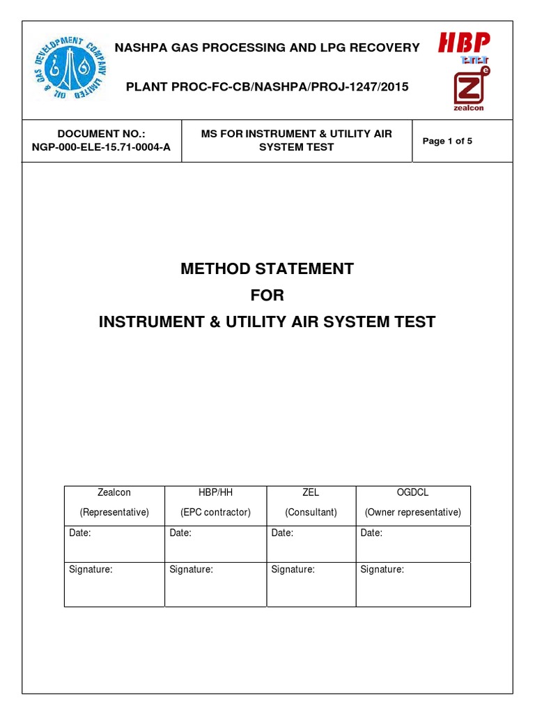 Instrument & Utility Air System Test Method | PDF | Liquefied Petroleum ...