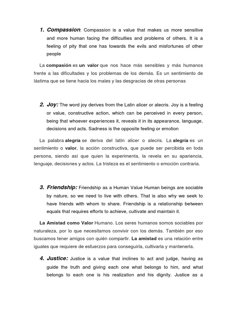 Valores en Ingles | PDF | Valor | Virtud