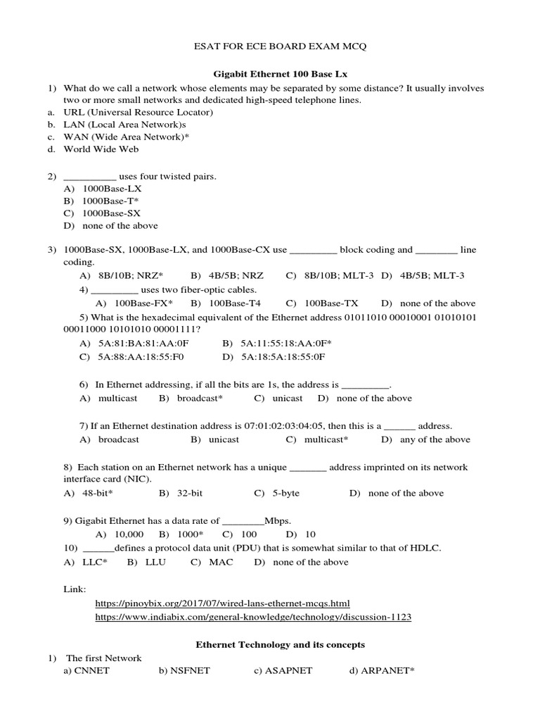 Esat For Ece Board Exam MCQ | PDF | Digital Signal | Coaxial Cable