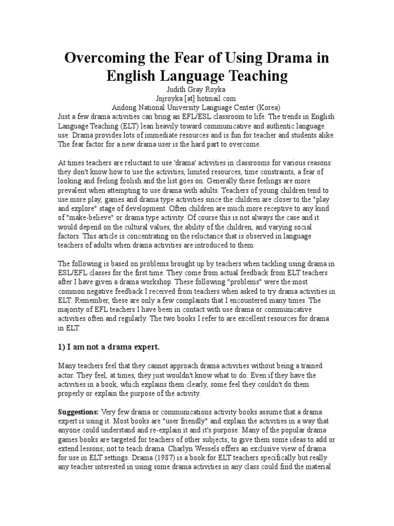 Drama in Adult Language Teaching | PDF | English As A Second Or Foreign ...