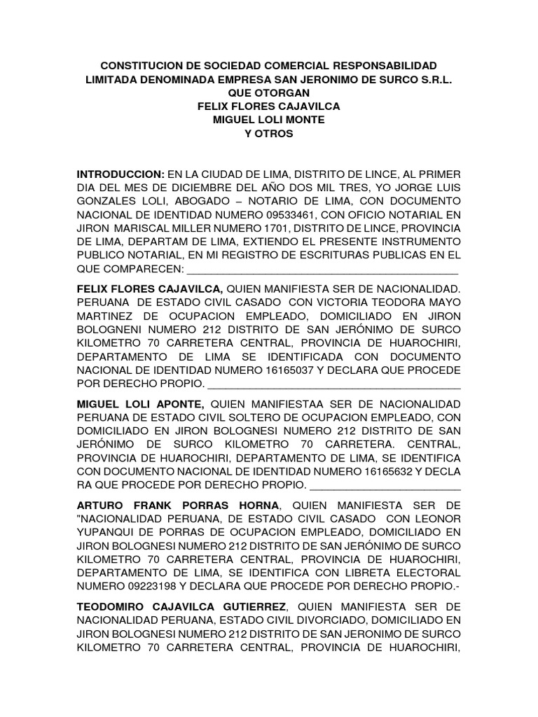 Constitucion de Sociedad Comercial | PDF | Sociedad de responsabilidad limitada | Ley procesal