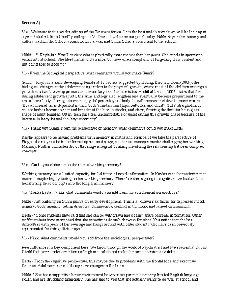 Script | PDF | Adolescence | Working Memory