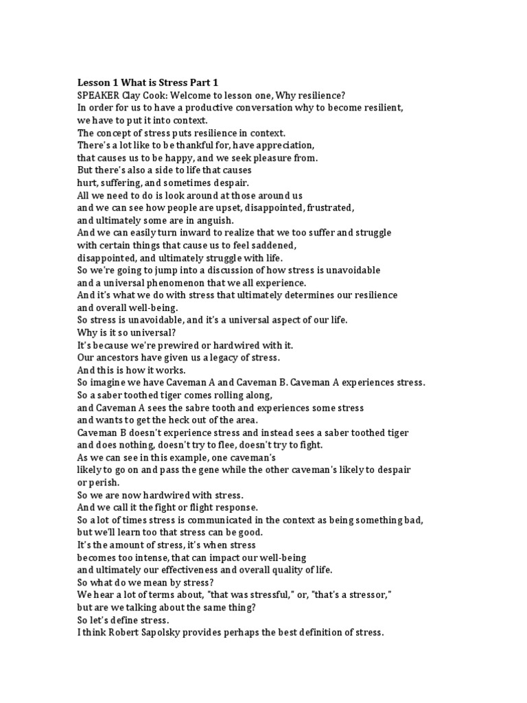 Lesson 1 Transcripts PDF | PDF | Autonomic Nervous System | Stress ...