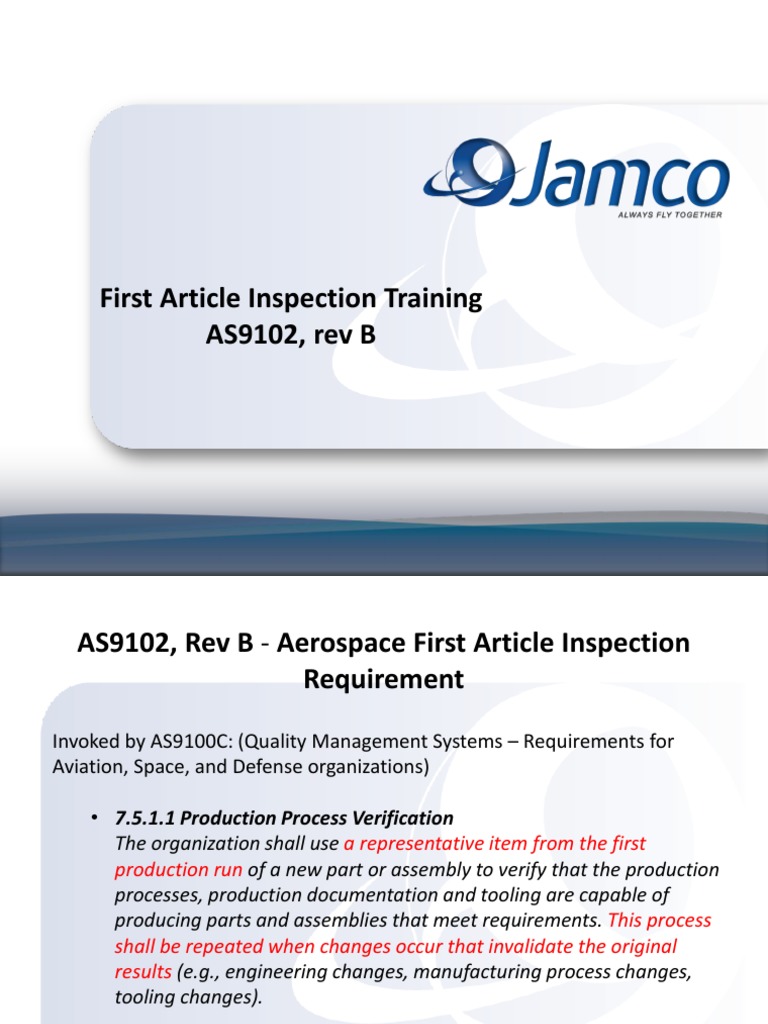 AS9102 First Article Inspection Overview | PDF | Verification And ...
