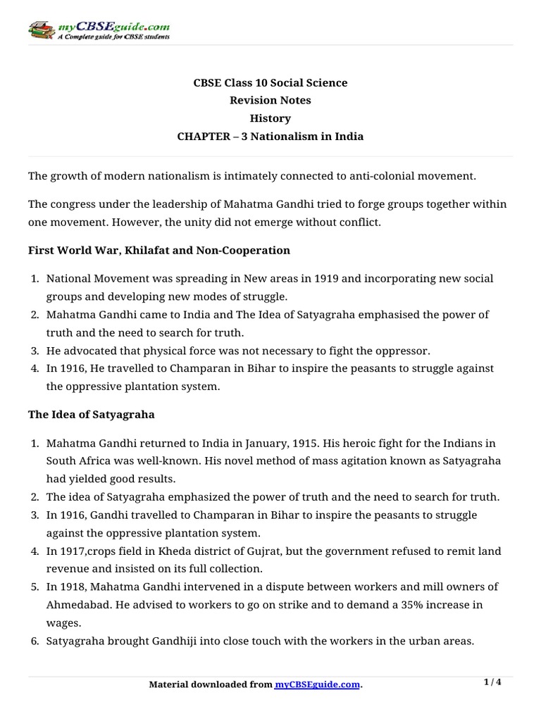 CBSE Class 10 Social Science Revision Notes History CHAPTER - 3 ...