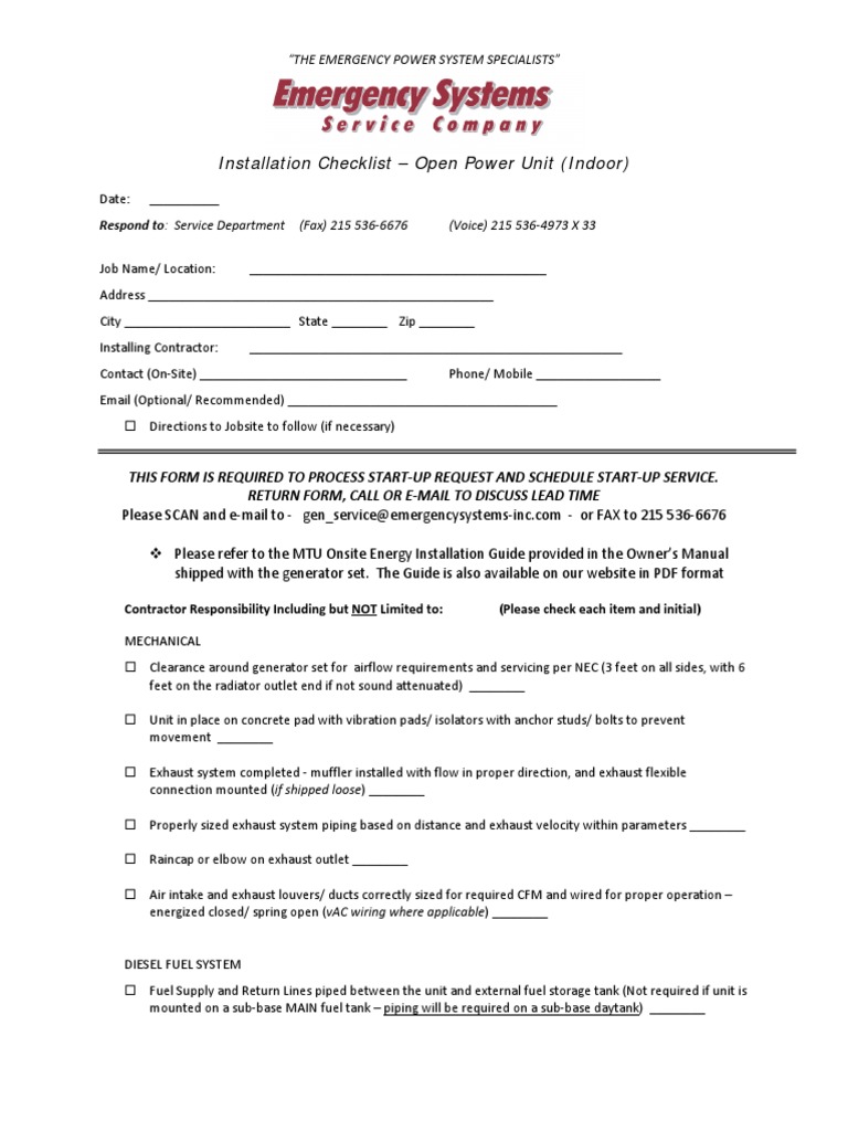 Installation Checklist Open Unit | PDF | Electrical Wiring | Electric ...