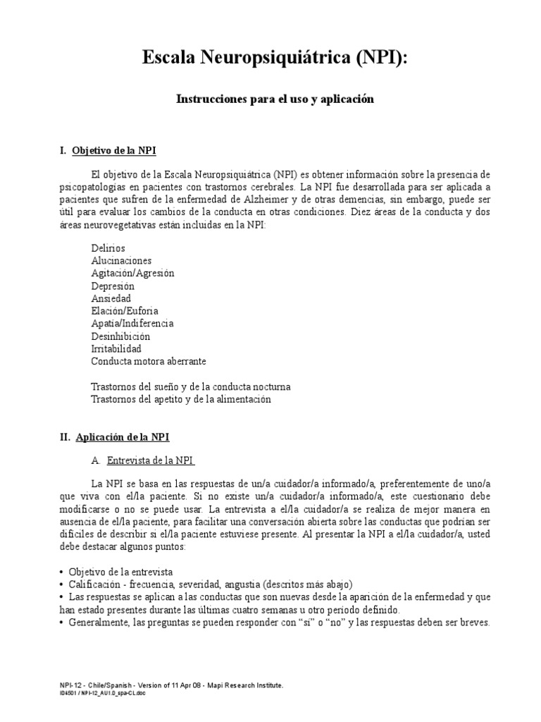 Guía de Uso de la Escala NPI | PDF | Depresión (estado de ánimo) | Ansiedad