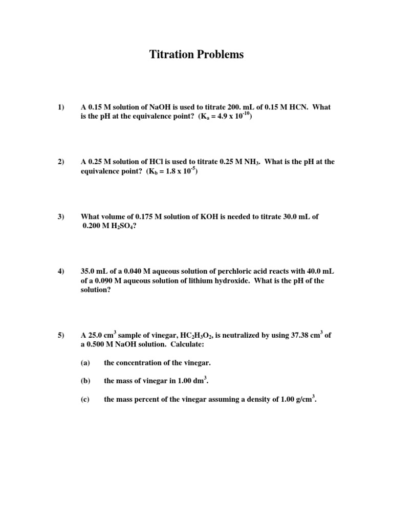 Analysis of Common Acid-Base Titration Problems | PDF | Titration ...