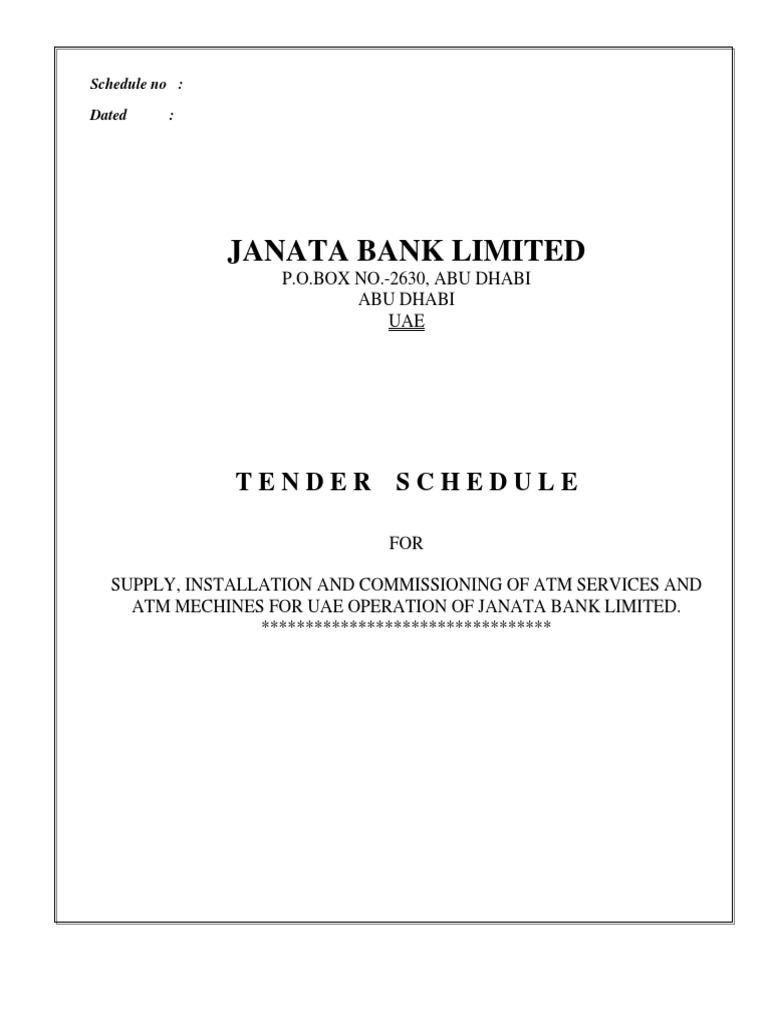 Janata Bank Limited: Tender Schedule | PDF | Automated Teller Machine ...