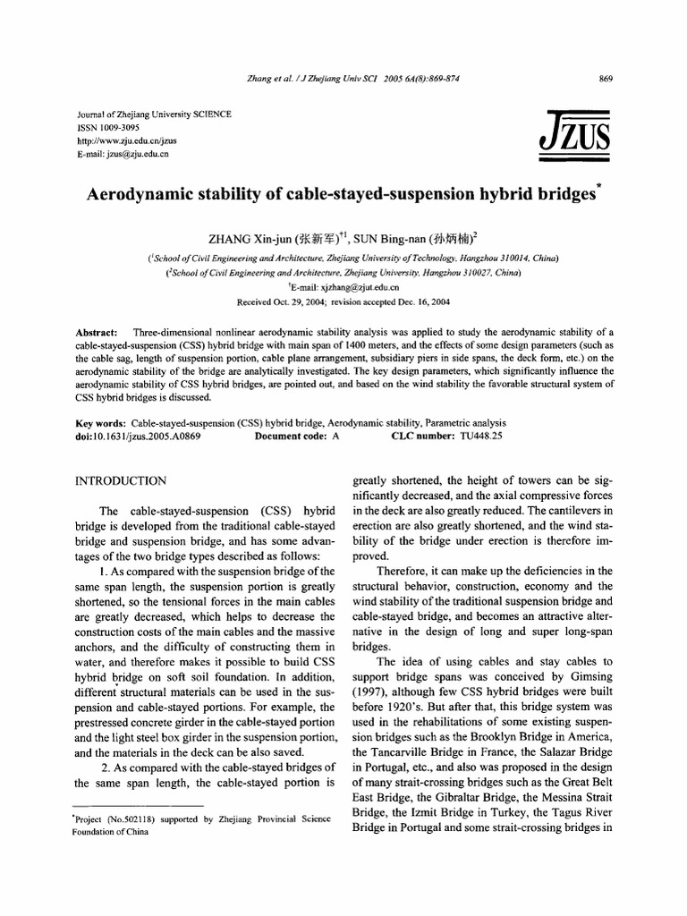 Aerodynamic Stability of Cable-Stayed-Suspension Hybrid Bridges - Zhang2005 | PDF | Bridge ...
