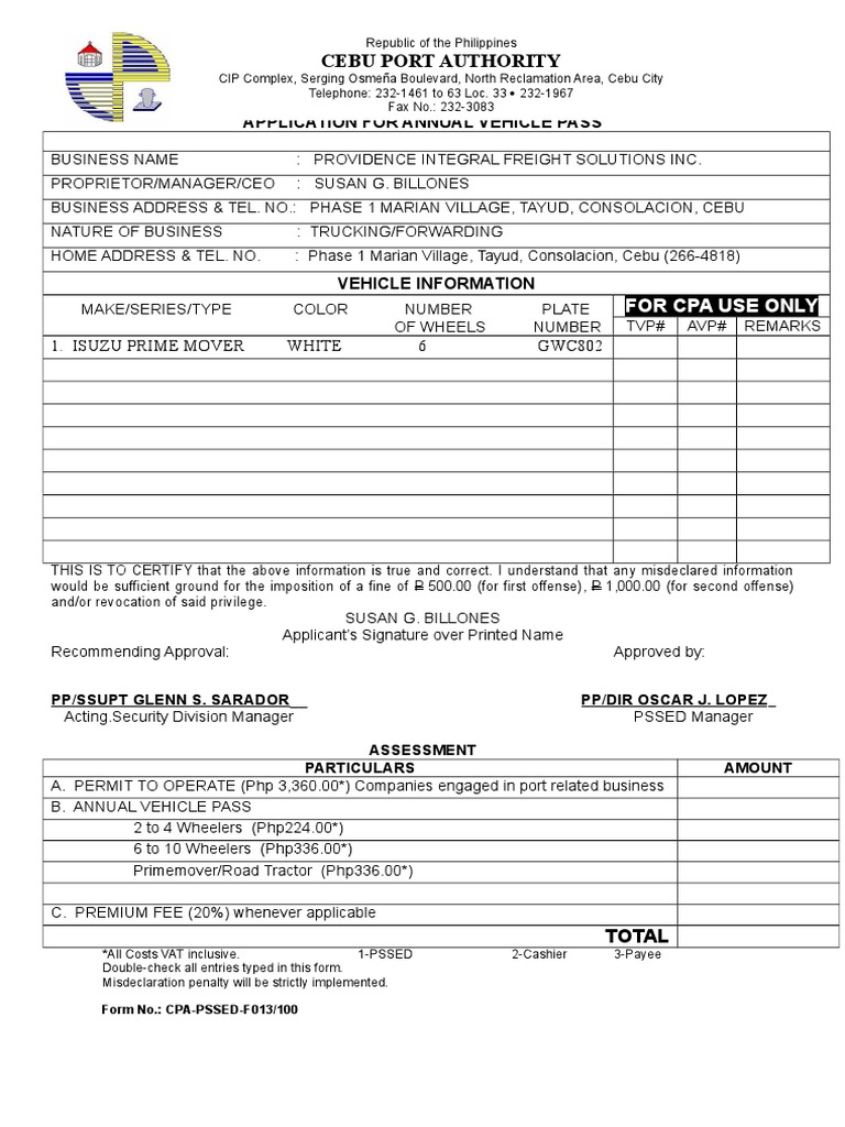 Cpa Avp Form - Docnew | PDF | Transport | Vehicles