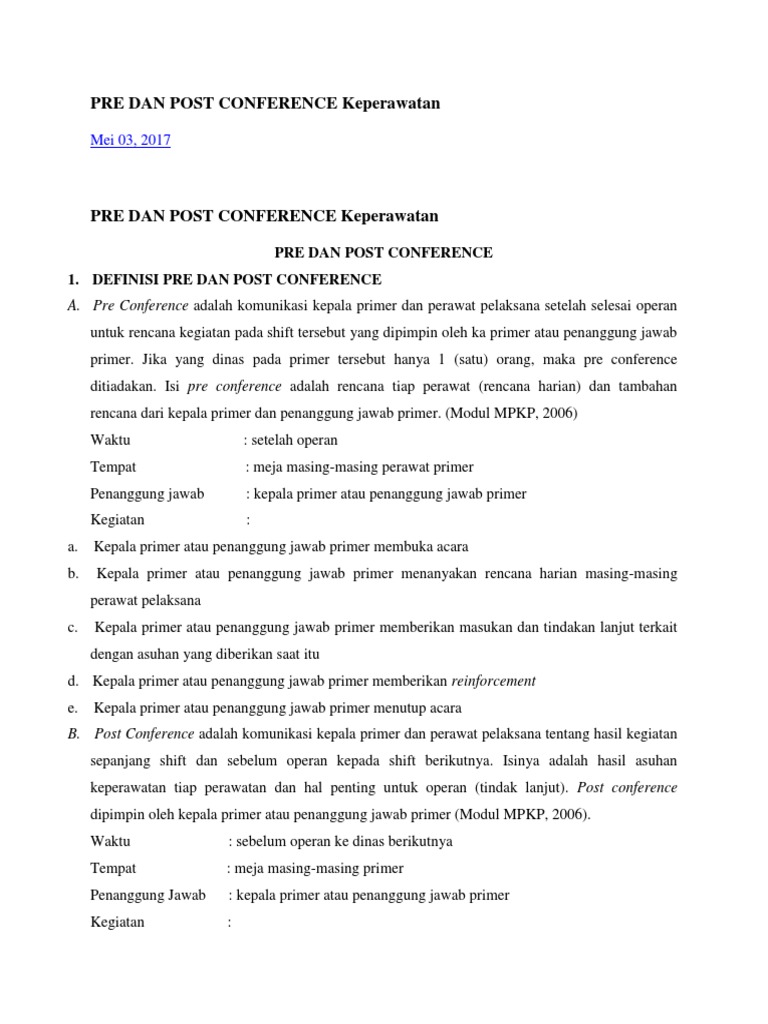 Pre Dan Post Conference Keperawatan | PDF