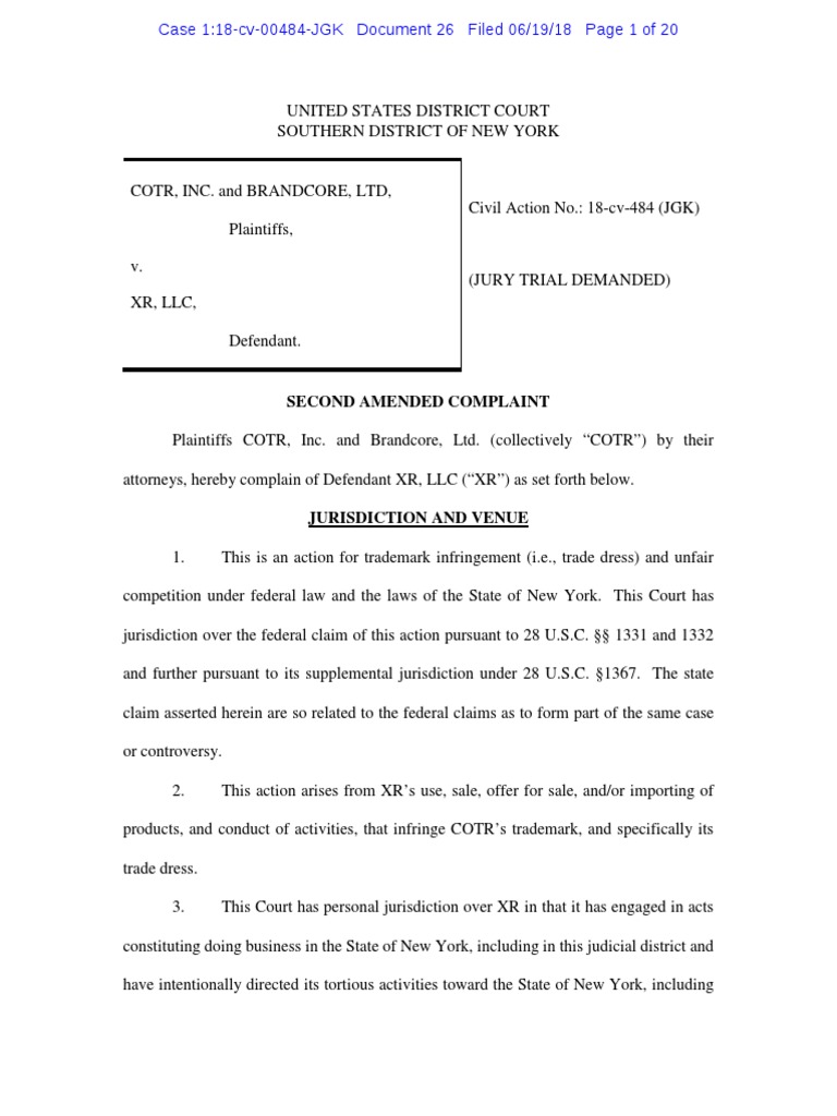 COTR v. XR Brands - Second Amended Complaint | PDF | Trade Dress ...