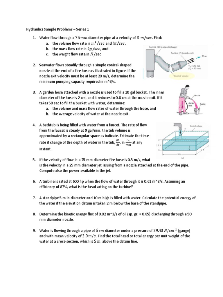 Hydraulics - Series 1 (Fundamentals of Fluid Flow) - Sample Problems ...