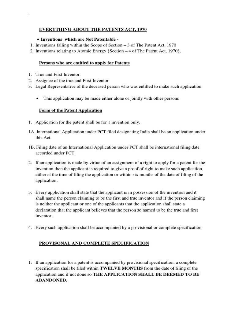 Everything About The Patents Act | PDF | Patent Application | Glossary Of Patent Law Terms