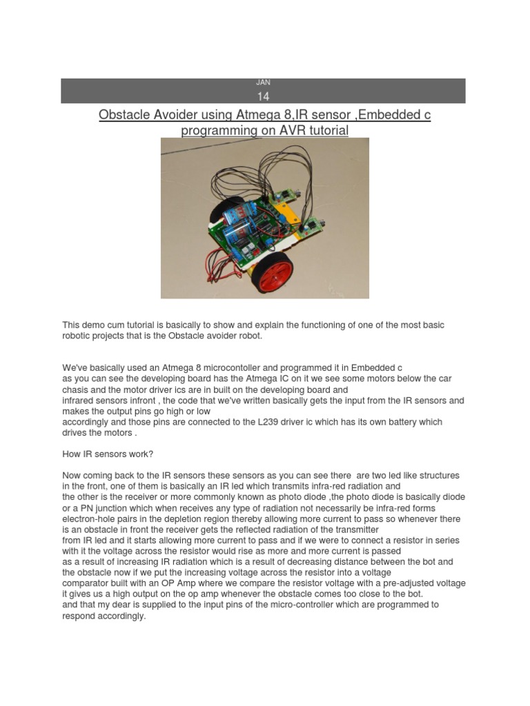 Obstacle Avoider Using Atmega 8, IR Sensor, Embedded C Programming On AVR Tutorial | PDF ...