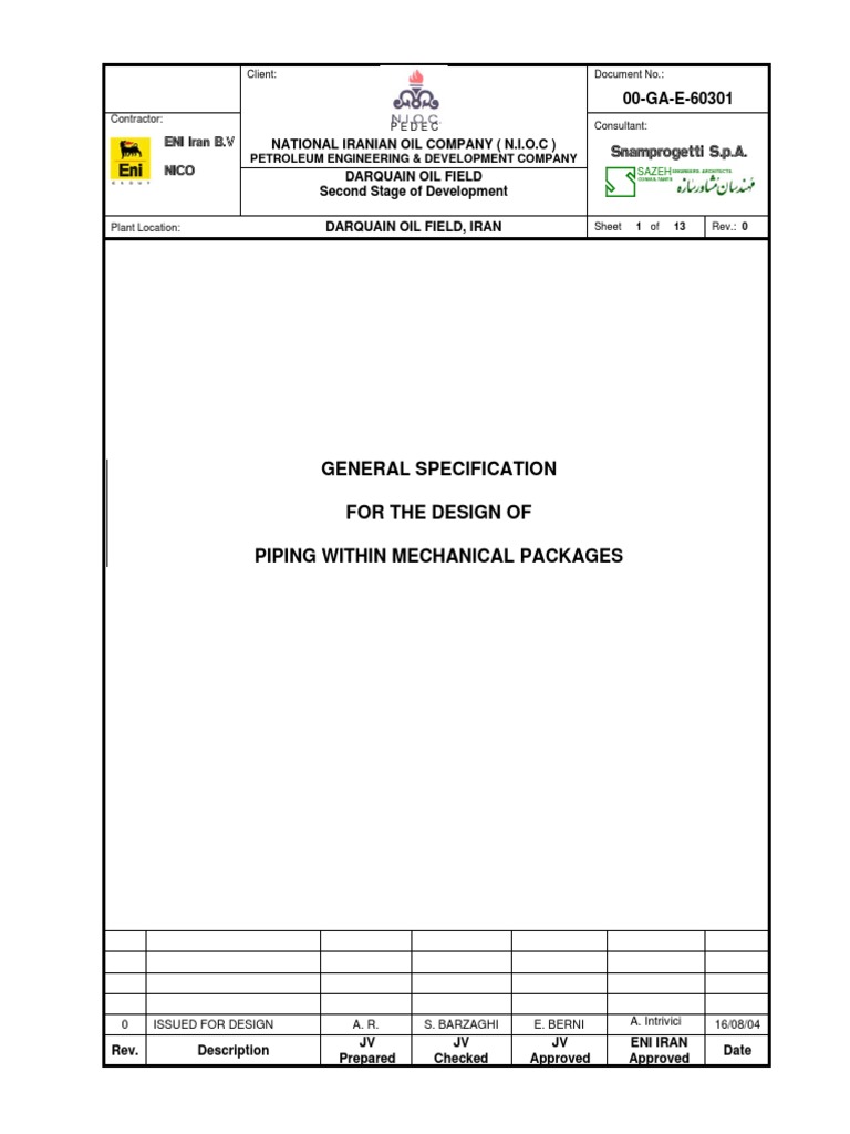 General Specification For The Design of Piping Within Mechanical ...