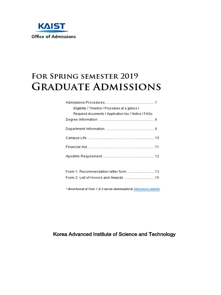 Kaist Graduated Admission 2019 | PDF | University And College Admission ...