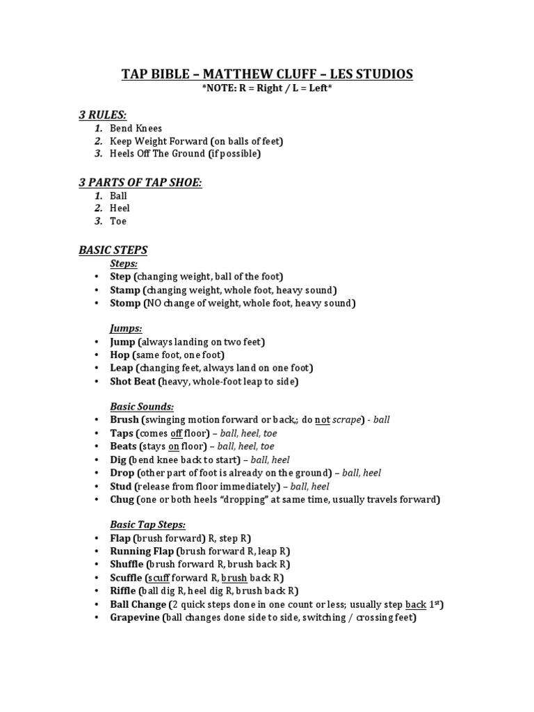 Tap Steps List | PDF | Foot | Sports