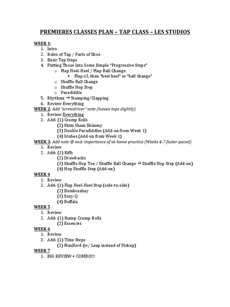 Tap Dance Class Curriculum Overview | PDF