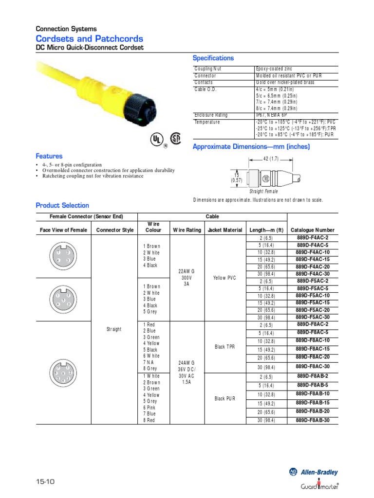 Cordsets and Patchcords: Specifications | PDF | Electrical Connector ...