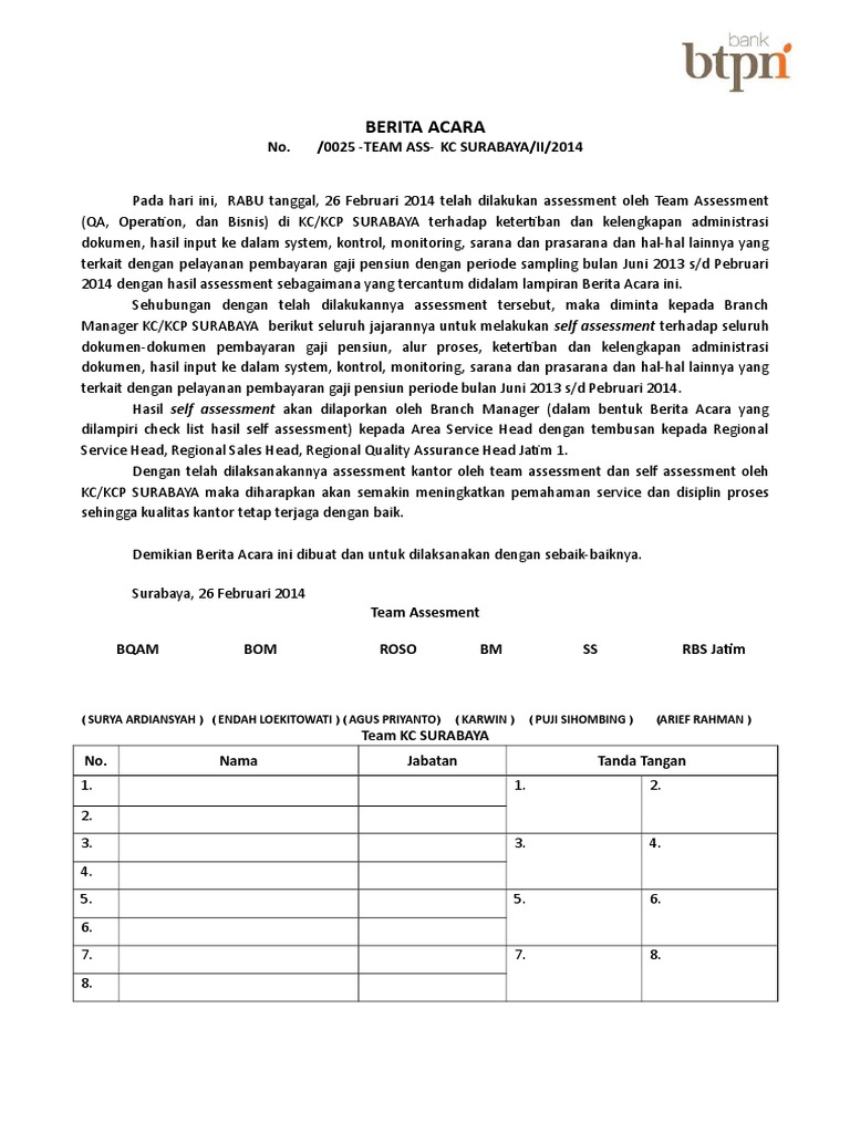 Berita Acara Self Assessment | PDF