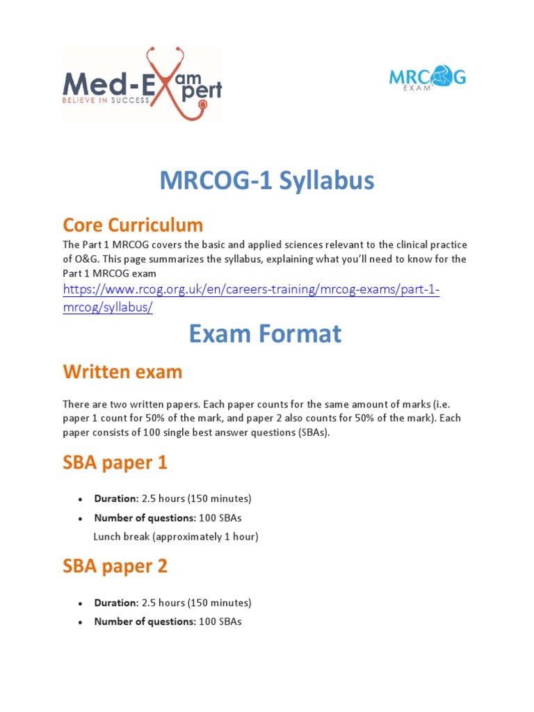 2 - MRCOG-1 Exam Syllabus | PDF