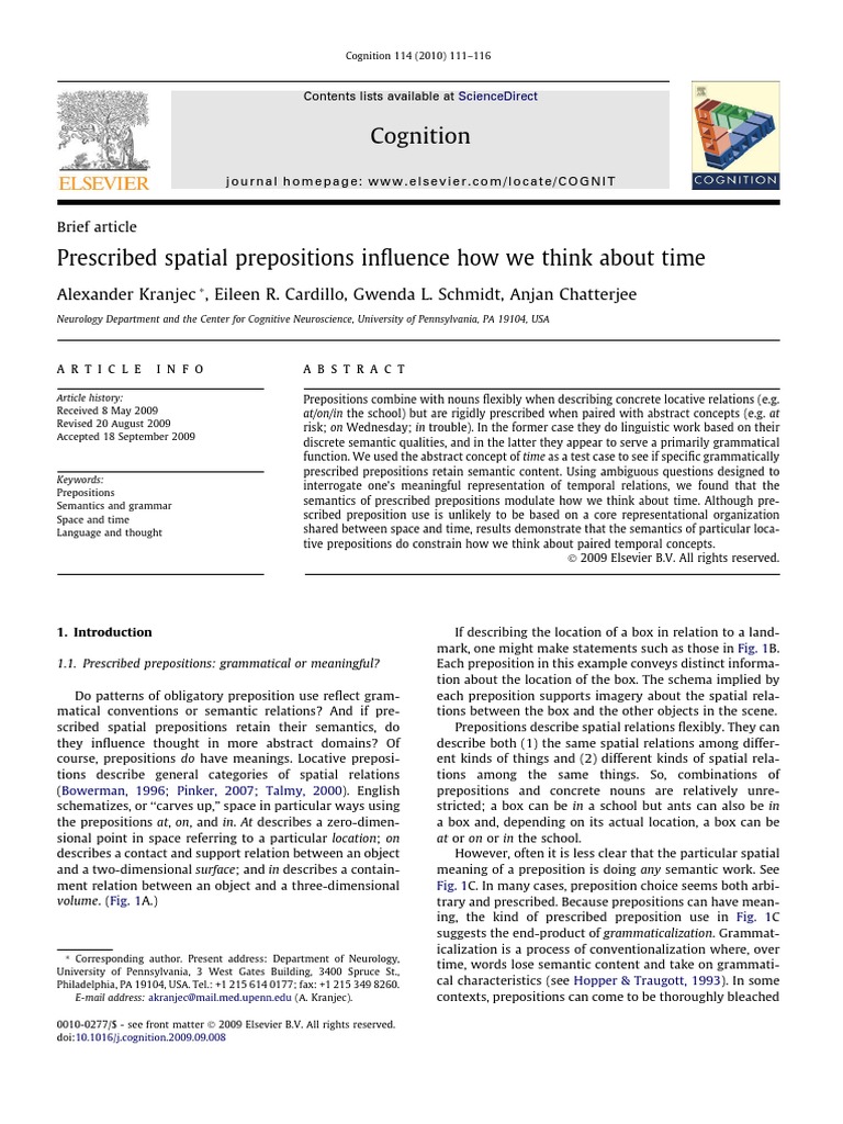 Cognition: Alexander Kranjec, Eileen R. Cardillo, Gwenda L. Schmidt ...