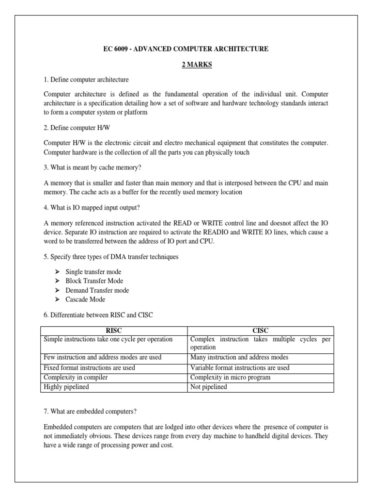 Ec 6009 - Advanced Computer Architecture 2 Marks | PDF | Central ...