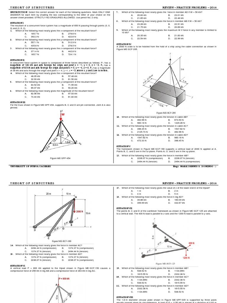 Theory of Structures Review Practice Problems 2016 | PDF | Beam ...