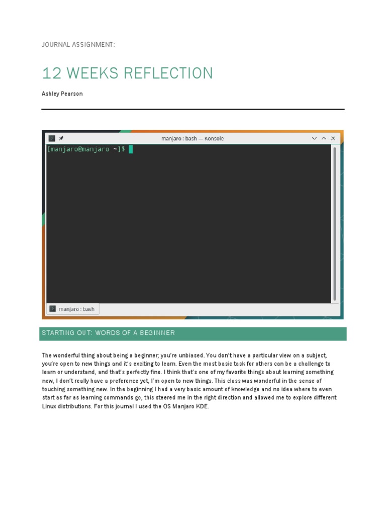 12 Weeks Reflection: Journal Assignment | PDF | Unix | Data Management