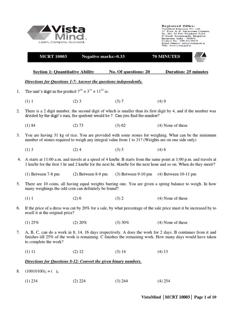 Quantitative and Verbal Ability Test Questions | PDF | Rain | Question
